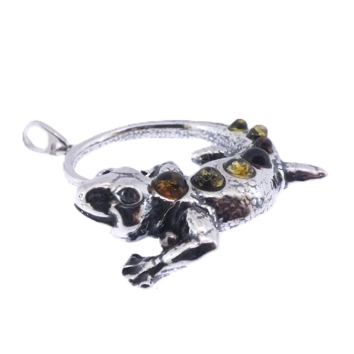 Lizard/ Gecko Pendant In 925 Silver With Baltic Amber Multi-Coloured ...