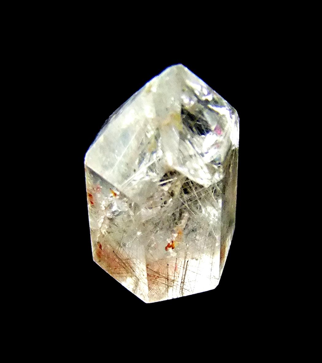 RED RUTILE INCLUSIONS IN A POLISHED QUARTZ POINT SPECIMEN. SP10990POL