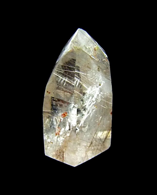 RED RUTILE INCLUSIONS IN A POLISHED QUARTZ POINT SPECIMEN. SP10990POL