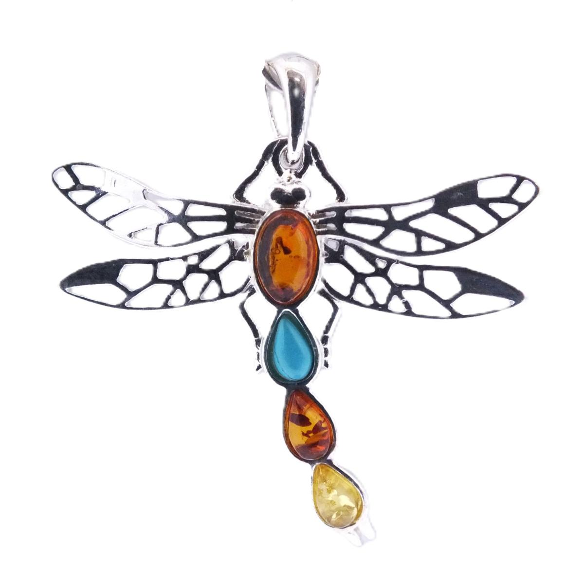 Dragonfly Pendant In 925 Silver Featuring Baltic Amber & Turquoise ...