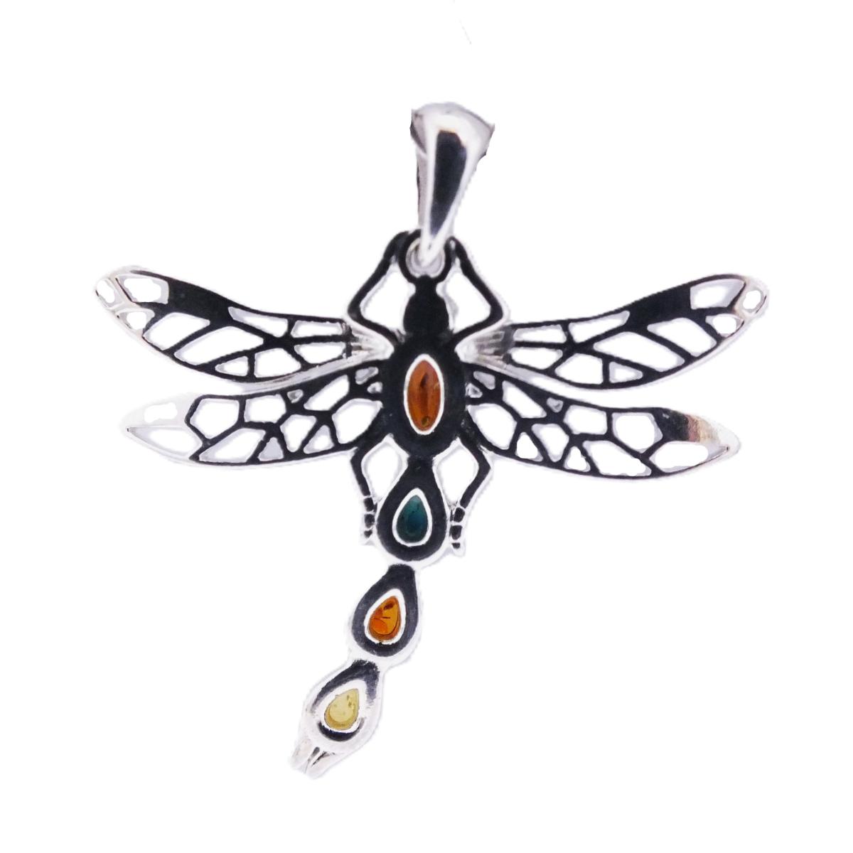 Dragonfly Pendant In 925 Silver Featuring Baltic Amber & Turquoise ...
