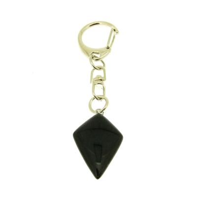 Diamond Shape Gemstone Keyring in Black Obsidian. SPR15575POL